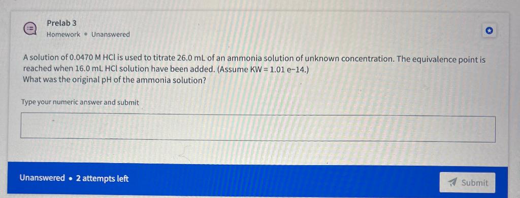 Solved A solution of 0.0470MHCl is used to titrate 26.0 mL | Chegg.com