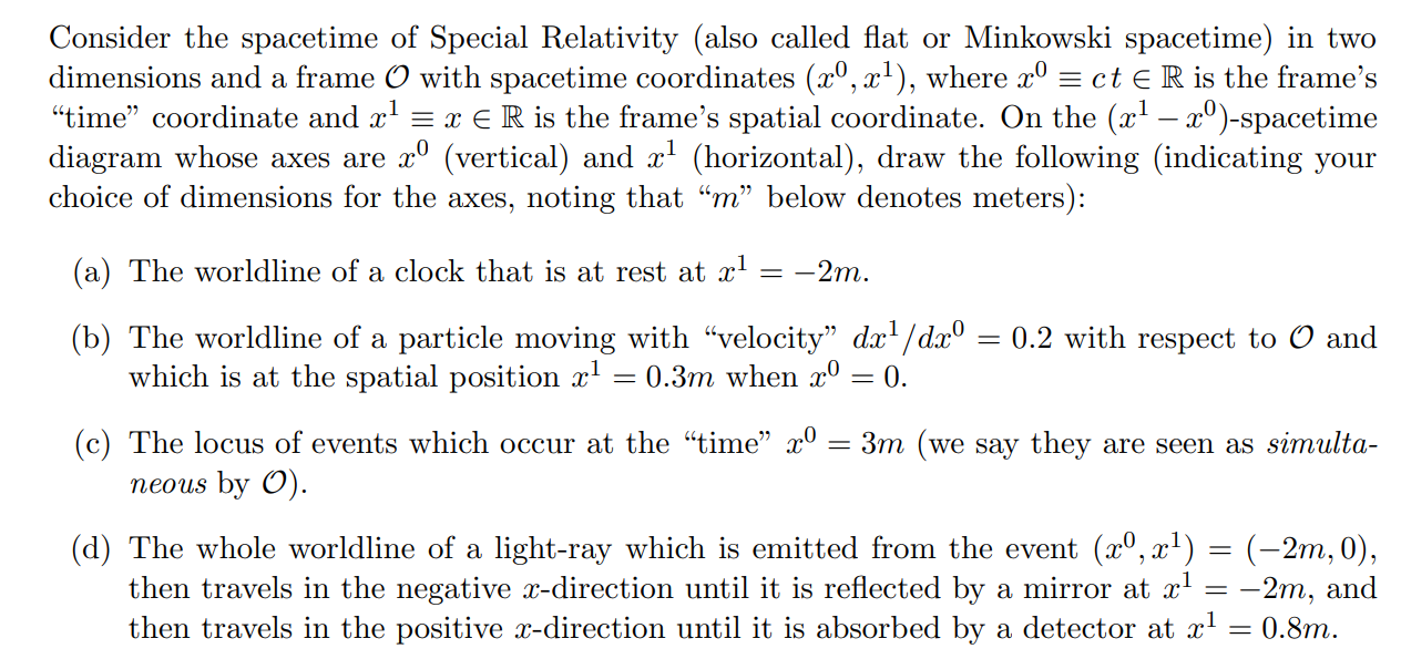 Solved Consider the spacetime of Special Relativity (also | Chegg.com