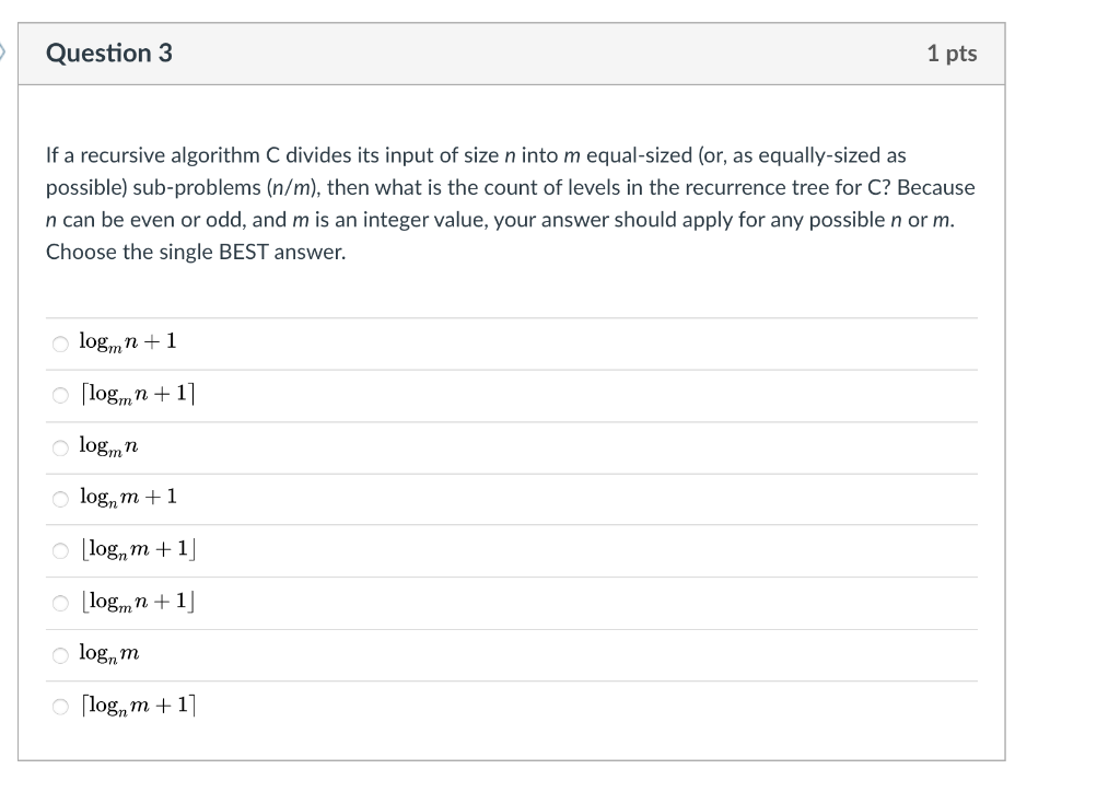 Solved Question 2 1 Pts Assume A Recursive Algorithm B That 5058