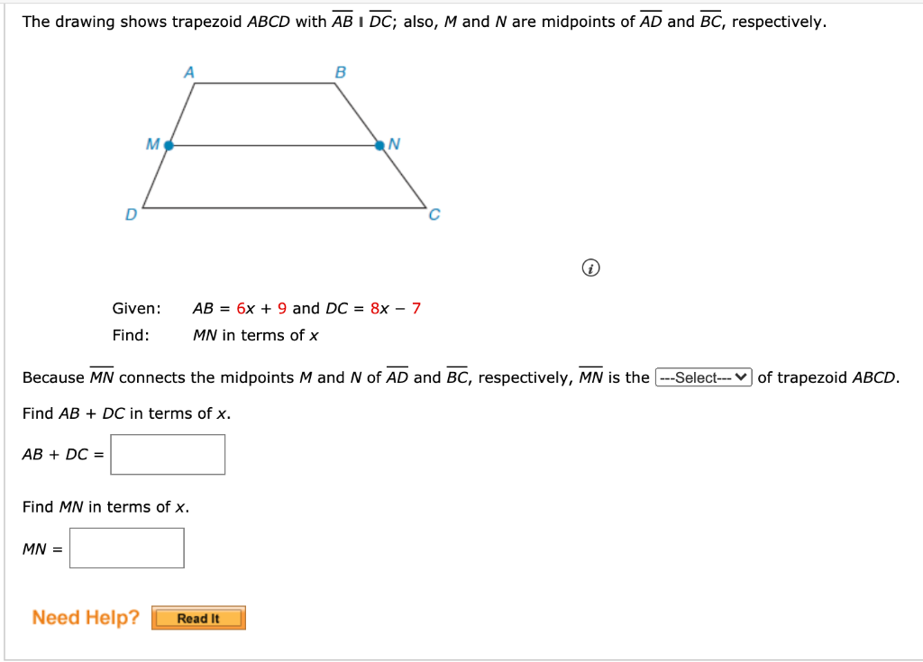 Solved The drawing shows trapezoid ABCD with AB I DC; also, | Chegg.com