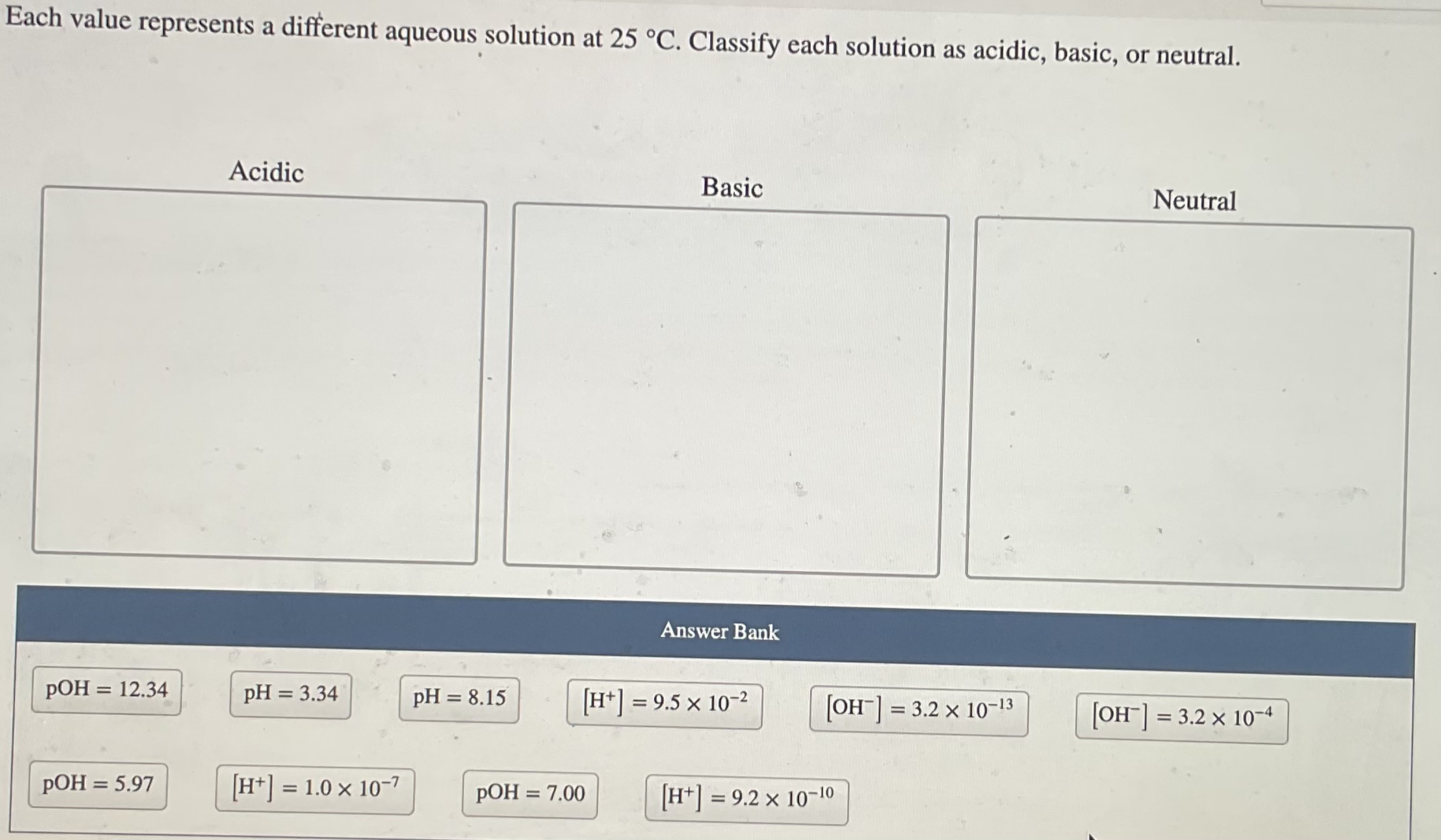 Solved Each value represents a different aqueous solution at | Chegg.com
