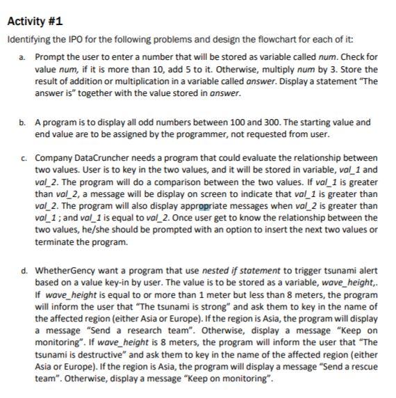 Solved Activity #1 Identifying the IPO for the following | Chegg.com