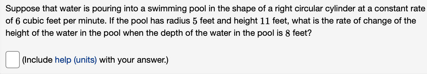 Solved Suppose that water is pouring into a swimming pool in | Chegg.com