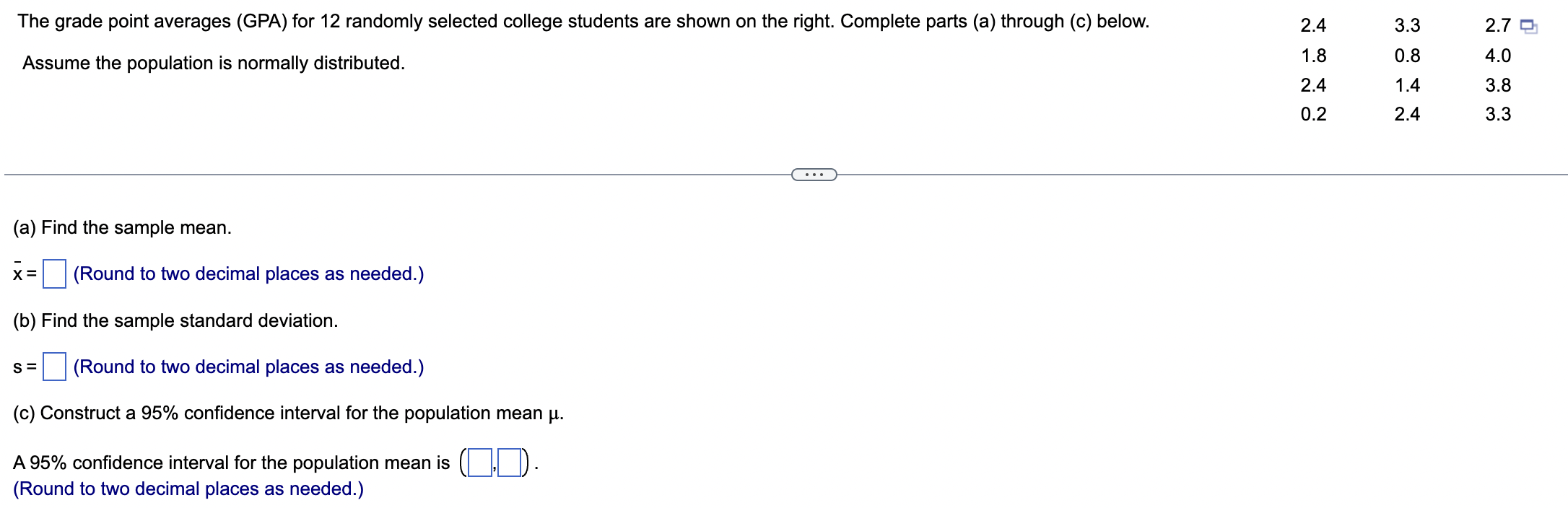 Solved The grade point averages (GPA) for 12 randomly | Chegg.com
