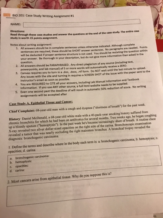 Solved BIO 201: Case Study Writing Assignment #1 NAME: | Chegg.com