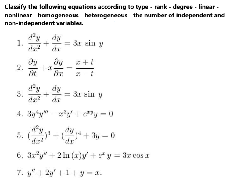 Solved Classify the following equations according to type - | Chegg.com