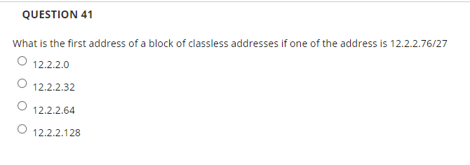 Solved QUESTION 41 What is the first address of a block of | Chegg.com