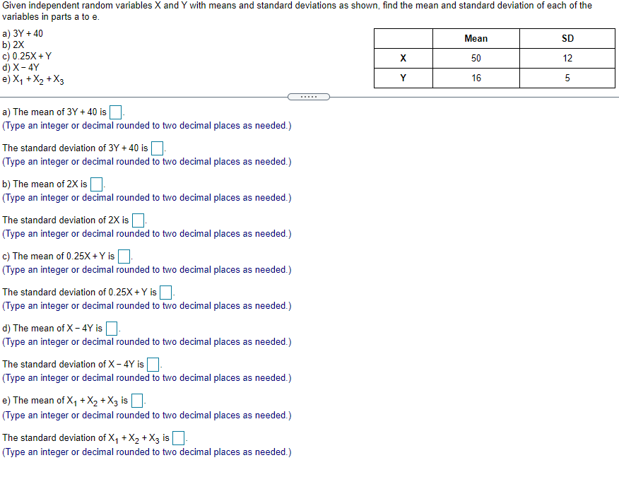 Solved Given independent random variables X and Y with means | Chegg.com