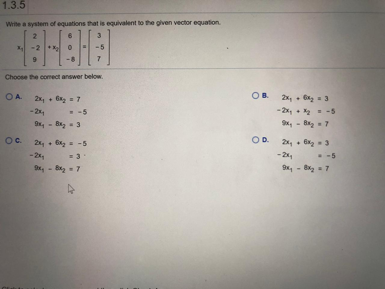 Solved 1.3.5 Write a system of equations that is equivalent | Chegg.com