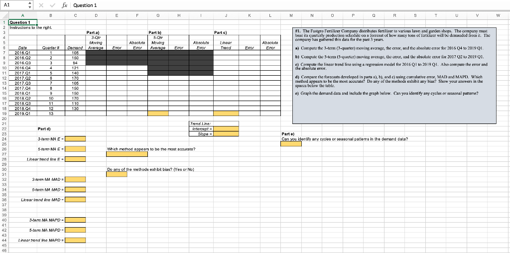 Solved Please include cell formulas when necessary #1. The | Chegg.com