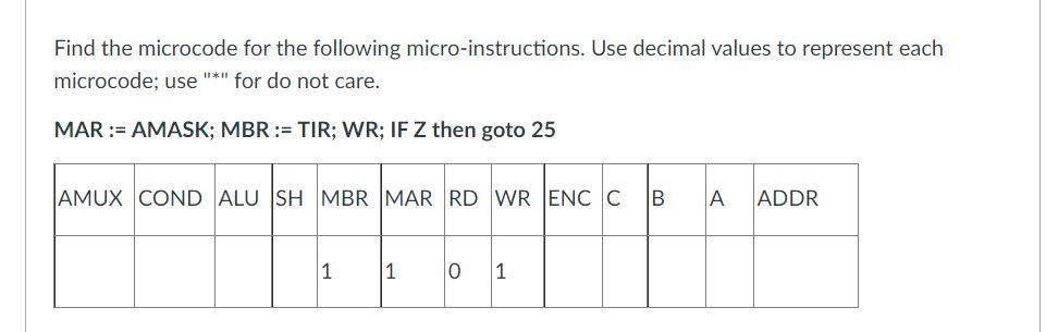 Find the microcode for the following | Chegg.com