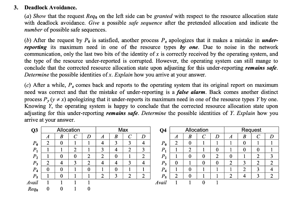 Solved 3. Deadlock Avoidance. (a) Show that the request Reqo | Chegg.com