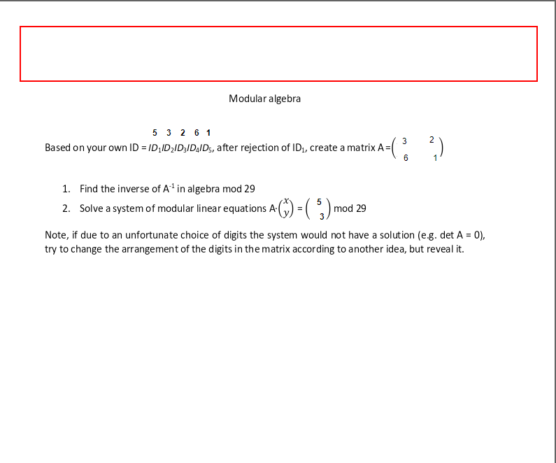 Solved Modular algebra 5 3 2 61 Based on your own ID = | Chegg.com