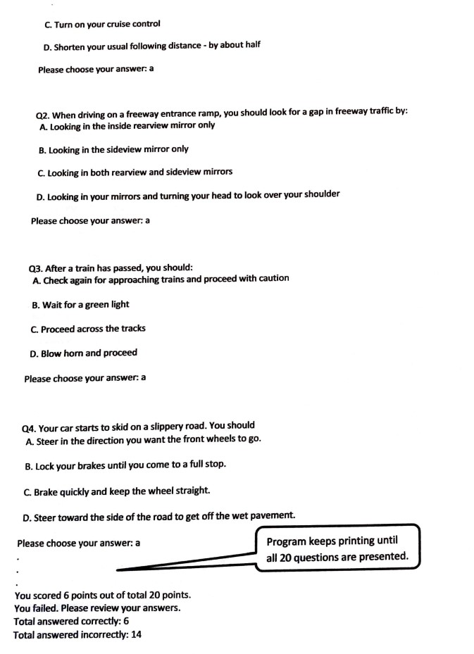 Motor Vehicle Department Driver License Written Test | Chegg.com