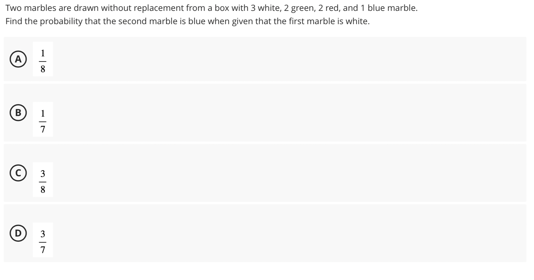 Solved Two marbles are drawn without replacement from a box | Chegg.com