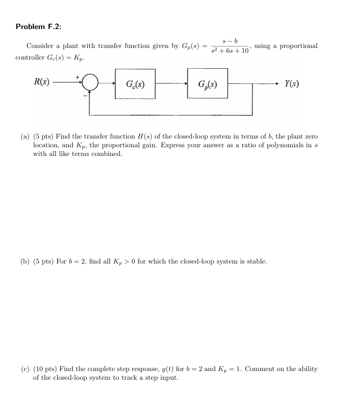 Solved Problem F.2:Consider a plant with transfer function | Chegg.com