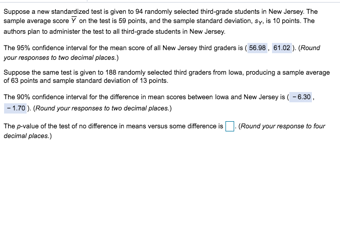 Solved Suppose a new standardized test is given to 94 | Chegg.com