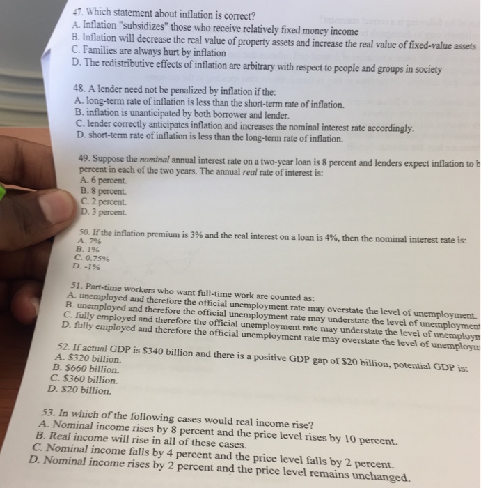 Solved Which statement about inflation is correct? | Chegg.com