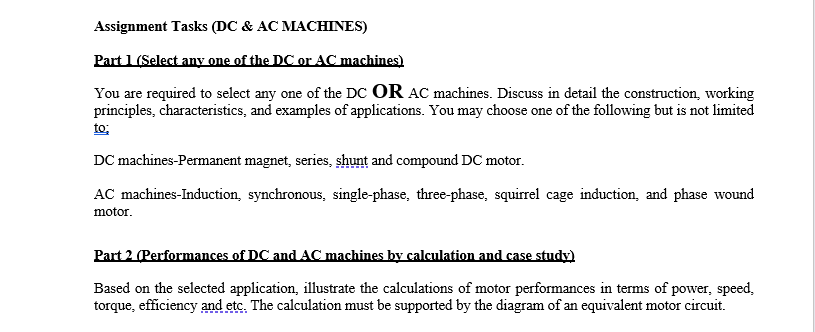 Solved Assignment Tasks (DC \& AC MACHINES) Part L(Select | Chegg.com