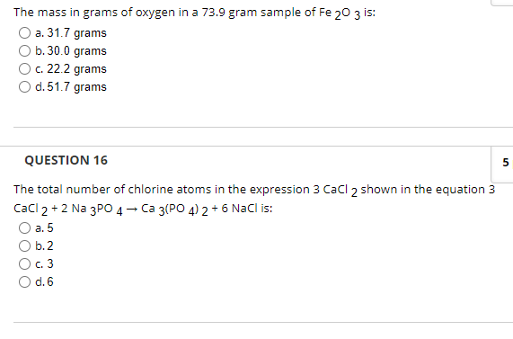 Solved The mass in grams of oxygen in a 73.9 gram sample of | Chegg.com
