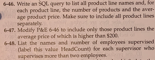 Solved 6-46. Write an SQL query to list all product line | Chegg.com