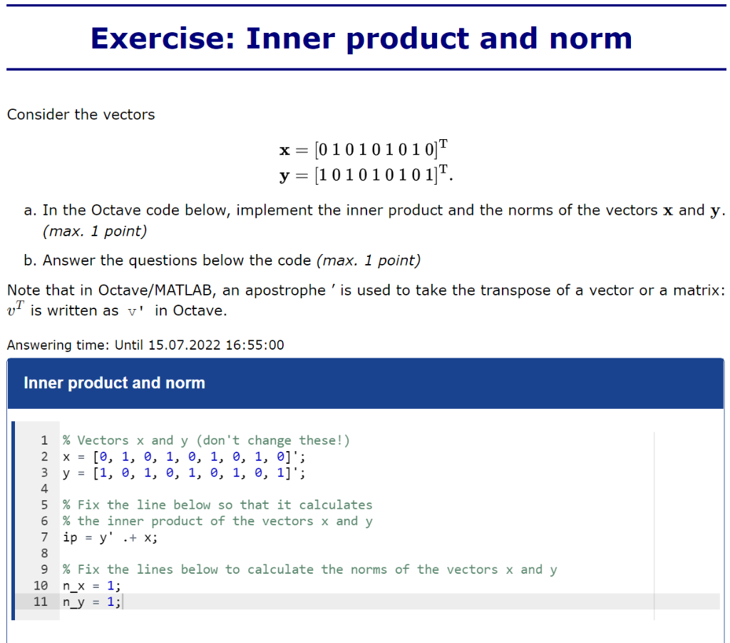 Solved Exercise: Inner product and norm Consider the vectors | Chegg.com