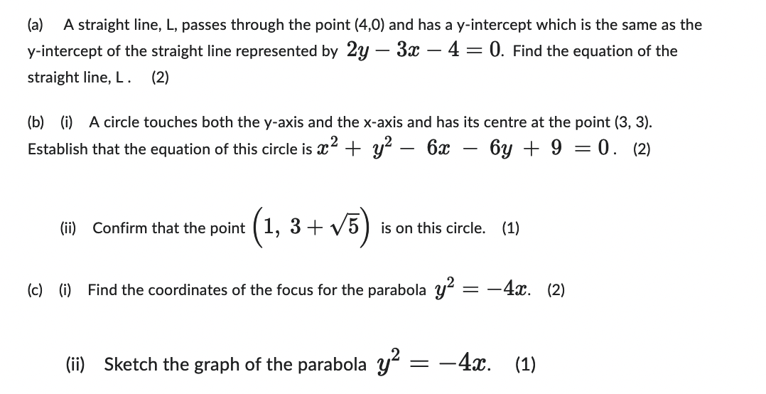 Solved (a) A straight line, L, passes through the point | Chegg.com