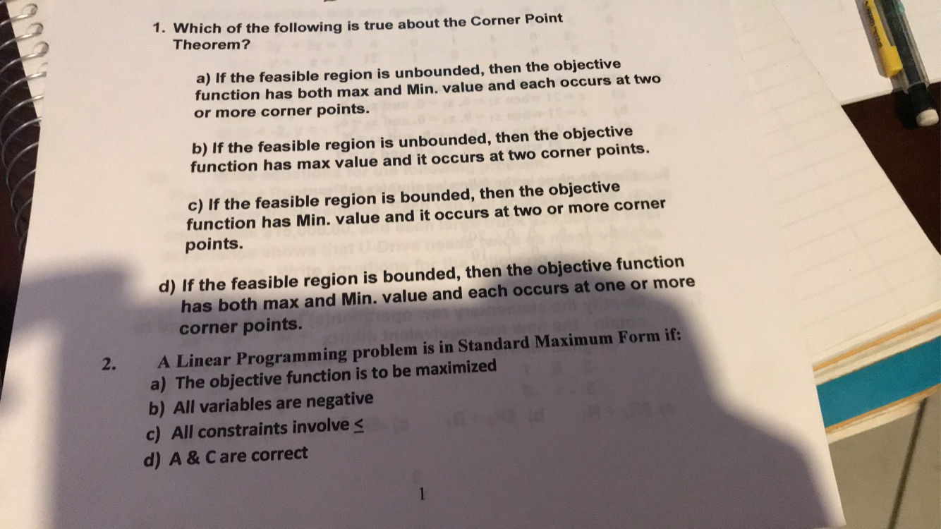 Solved 1. Which of the following is true about the Corner | Chegg.com