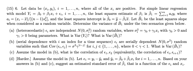 1 = = = (15) 6. Let data be (Pi, yi), i = 1,...,n, | Chegg.com