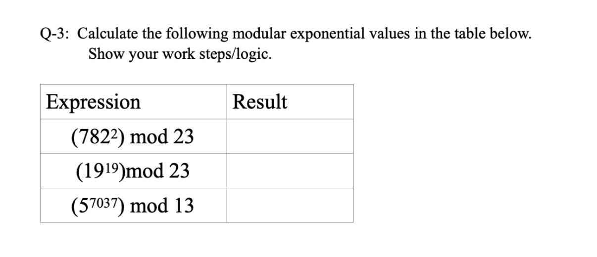 Solved Q-3: Calculate the following modular exponential | Chegg.com