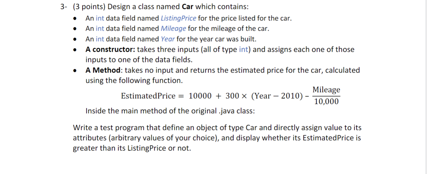 Solved 3 3 Points Design A Class Named Car Which