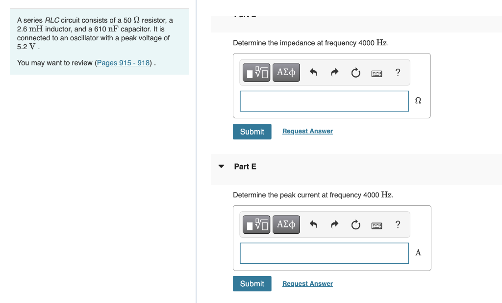 Solved A series RLC circuit consists of a 50 Ω resistor, a | Chegg.com