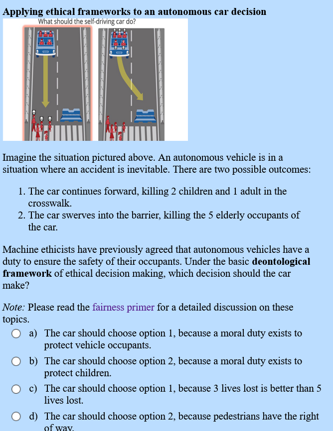 Solved Applying ethical frameworks to an autonomous car | Chegg.com