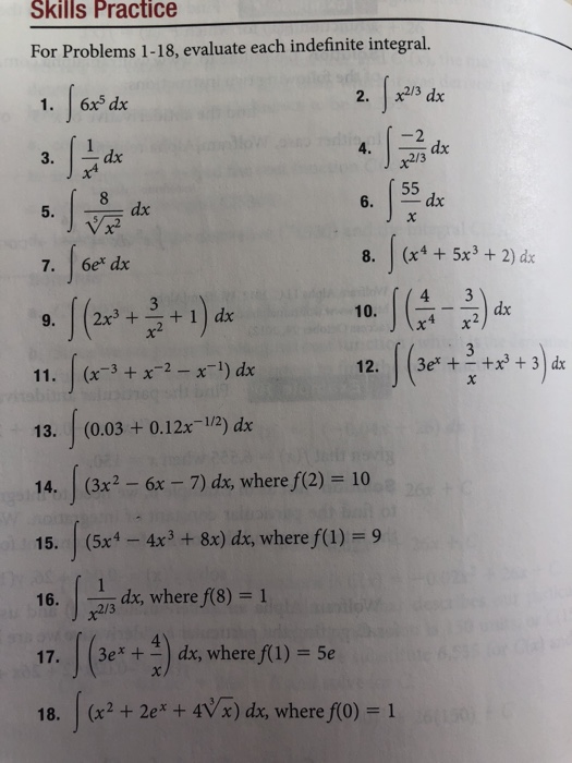 Solved Skills Practice For Problems 1-18, evaluate each | Chegg.com