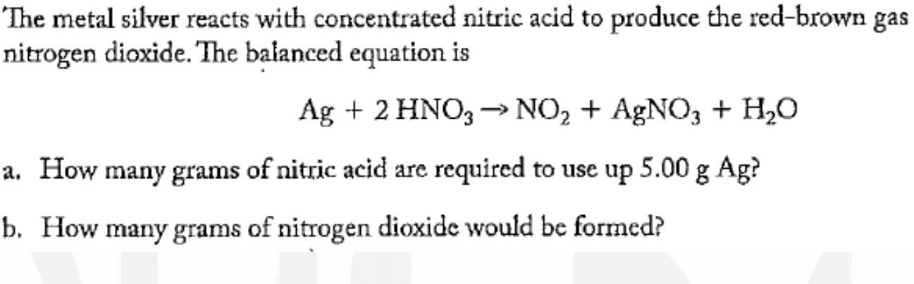 The metal silver reacts with concentrated nitric acid | Chegg.com