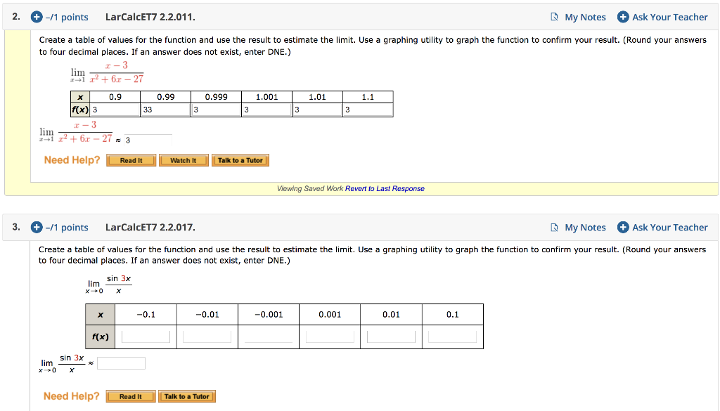 Solved 2. + -/1 points LarCalcET7 2.2.011. My Notes Ask Your | Chegg.com