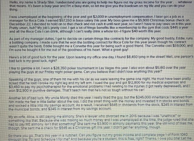 A. Complete page 1 of Form 1040 up to line 8b. B. | Chegg.com