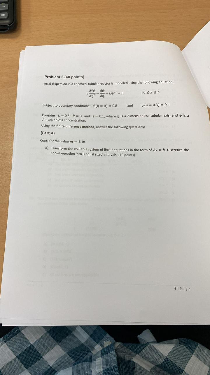 Solved Problem 2 (40 points) Axial dispersion in a chemical | Chegg.com