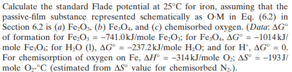 Calculate the standard Flade potential at 25°C for | Chegg.com
