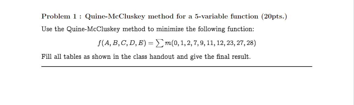 Solved Problem 1 : Quine-McCluskey method for a 5-variable | Chegg.com