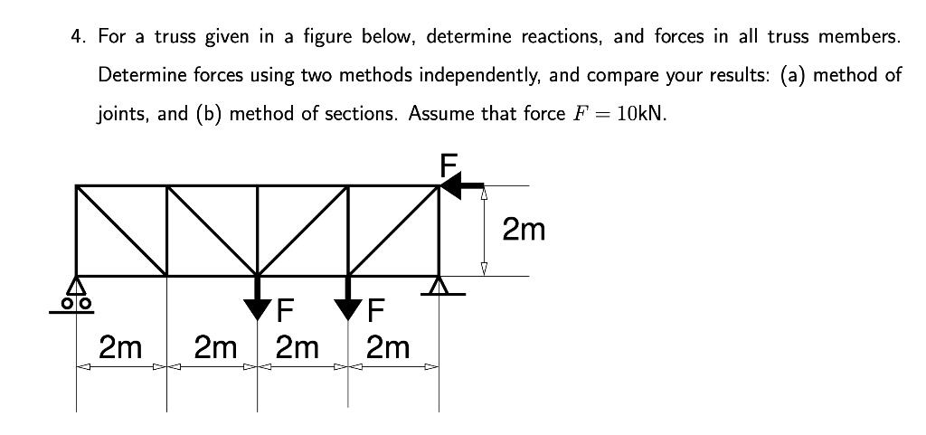 Solved 4. For a truss given in a figure below, determine | Chegg.com
