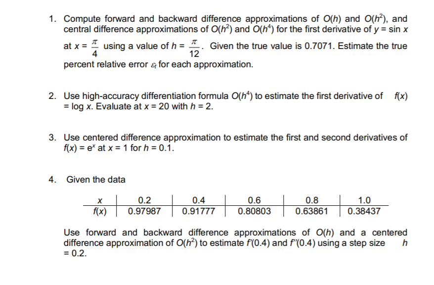 Solved 1 Compute Forward And Backward Difference