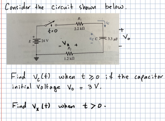 Solved Consider the circuit shown below. Find Vc(t) when t⩾0 | Chegg.com