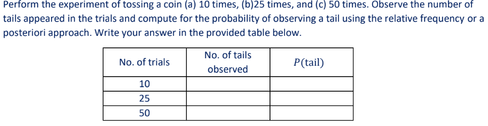 Solved Perform the experiment of tossing a coin (a) 10 | Chegg.com