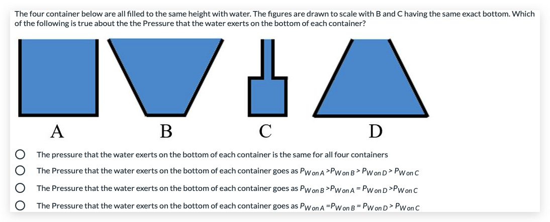 Solved The four container below are all filled to the same | Chegg.com