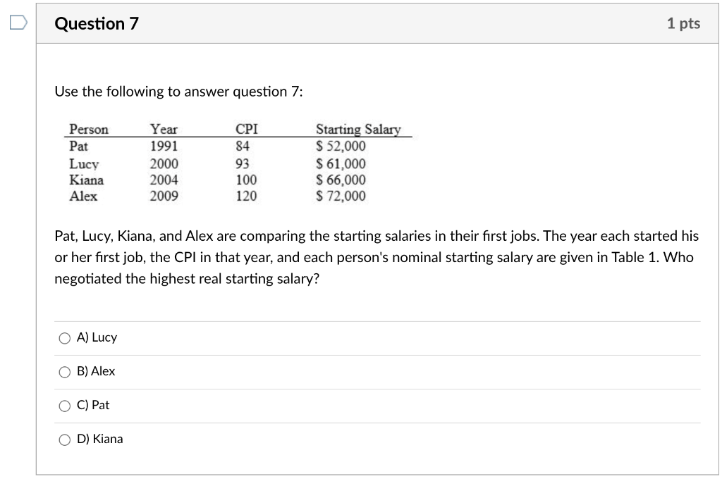 Solved Question 7 1 pts Use the following to answer question | Chegg.com