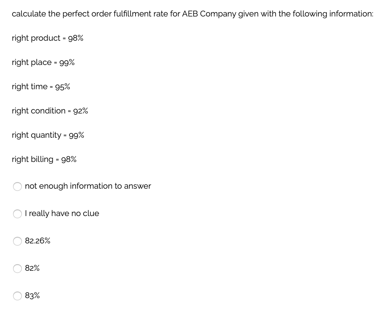 Solved calculate the perfect order fulfillment rate for AEB | Chegg.com