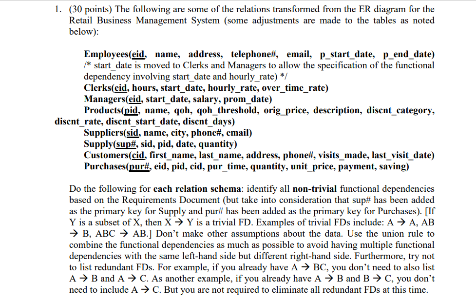 Solved 1. (30 points) The following are some of the | Chegg.com