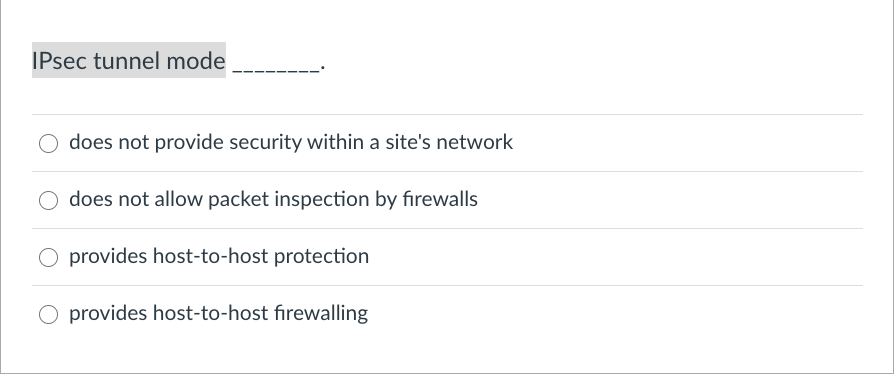Solved IPsec tunnel mode does not provide security within a | Chegg.com
