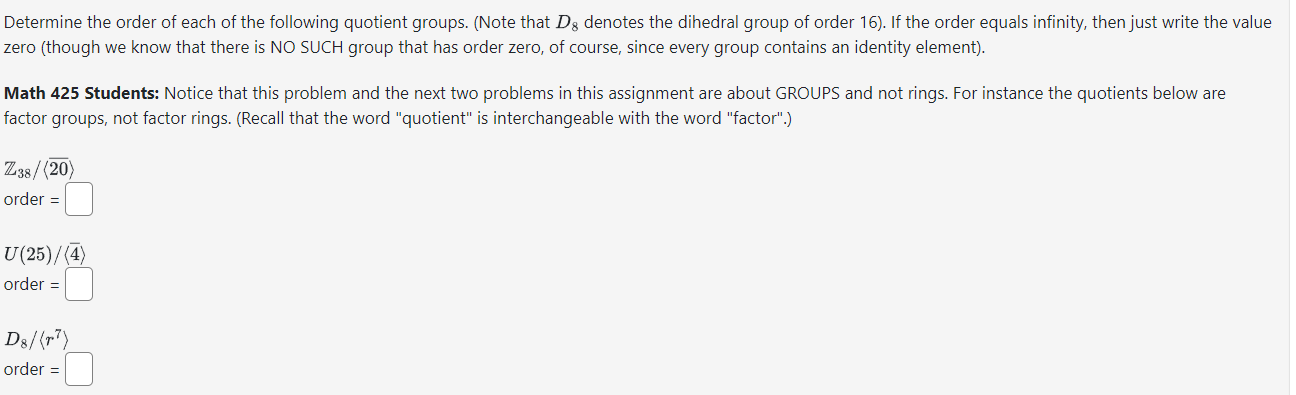 Solved Determine the order of each of the following quotient | Chegg.com